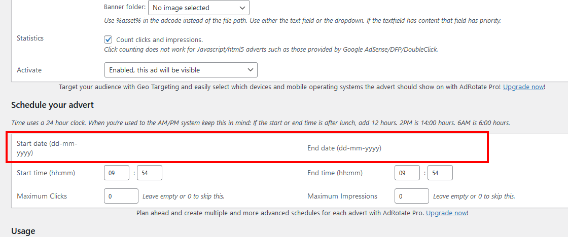 Datepicker Not Showing For Ads 